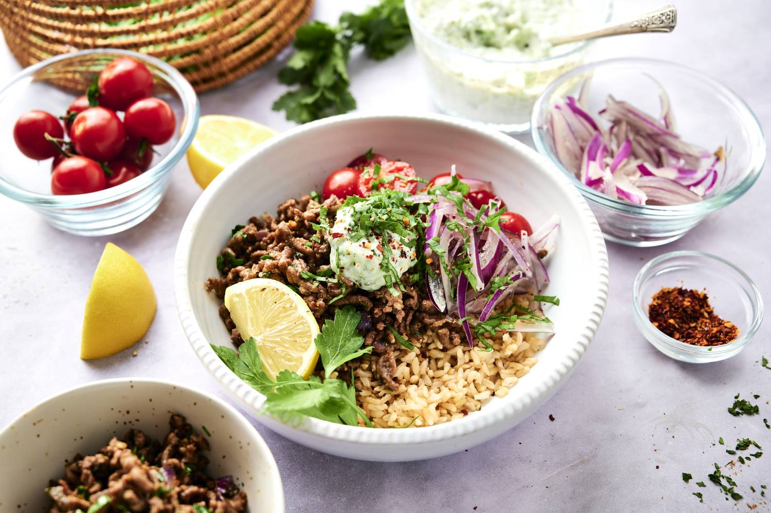 Kofta Ground Beef Bowl with Garlic Tzatziki (30 Minute Meal!) - Slender ...