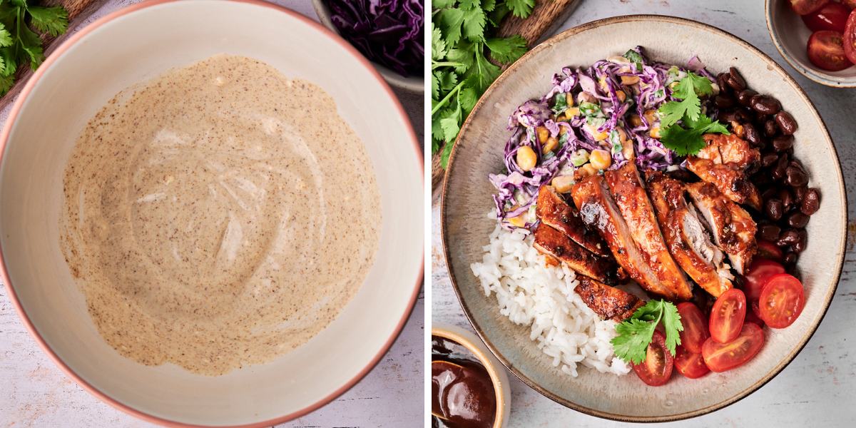 BBQ Chicken Bowl (With Crunchy Corn Slaw)