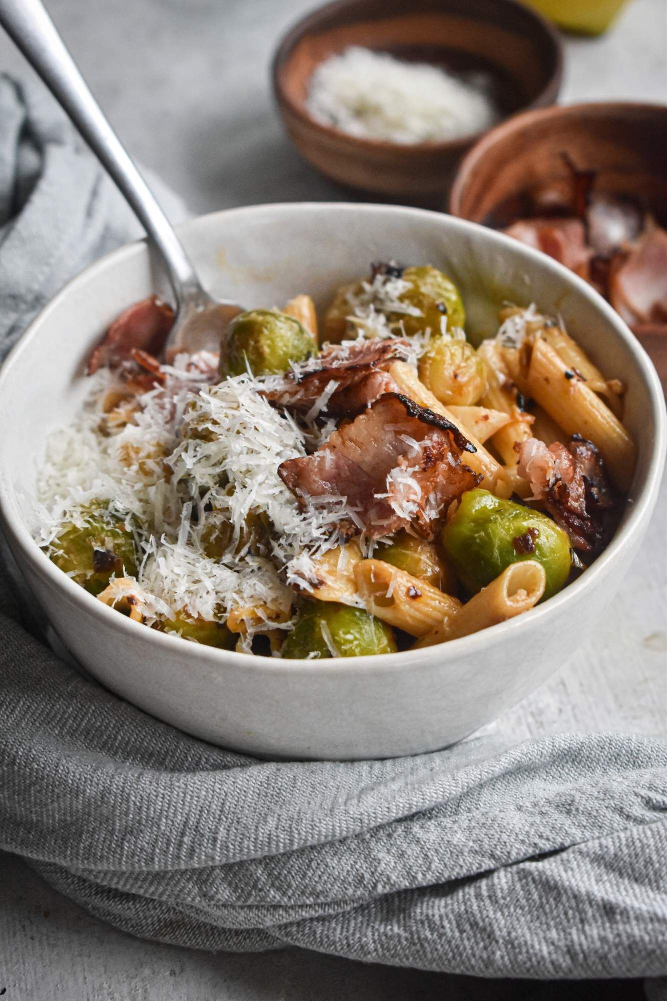 Brussels Sprouts Pasta with Bacon - Slender Kitchen