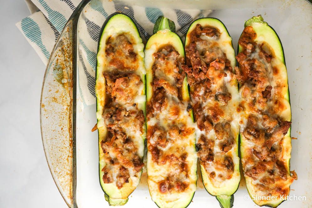 Zucchini and Ground Turkey Pizza Boats - Slender Kitchen