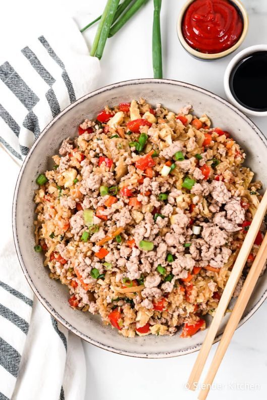 Pork Fried Cauliflower Rice - Slender Kitchen