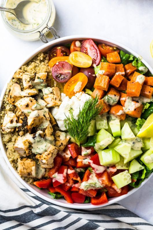 Mediterranean Bowls (Chicken or Chickpeas!) - Slender Kitchen