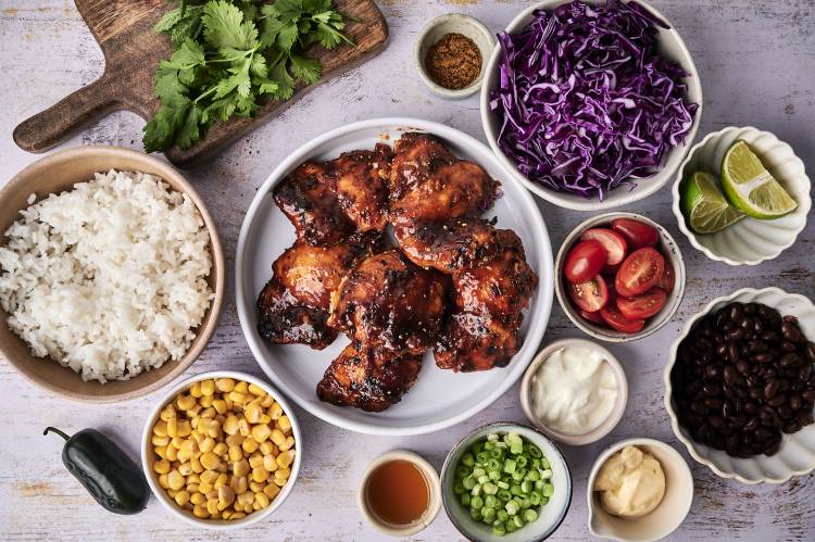BBQ Chicken Bowl (With Crunchy Corn Slaw)