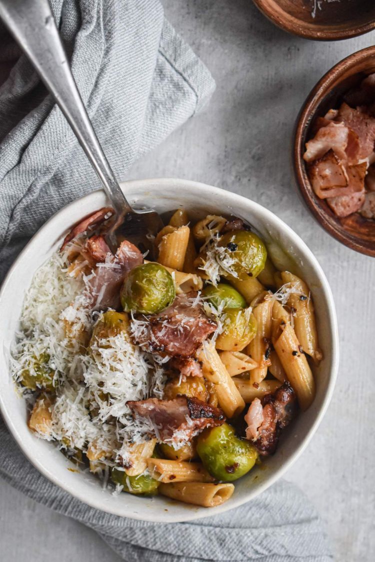 Brussels Sprouts Pasta with Bacon - Slender Kitchen