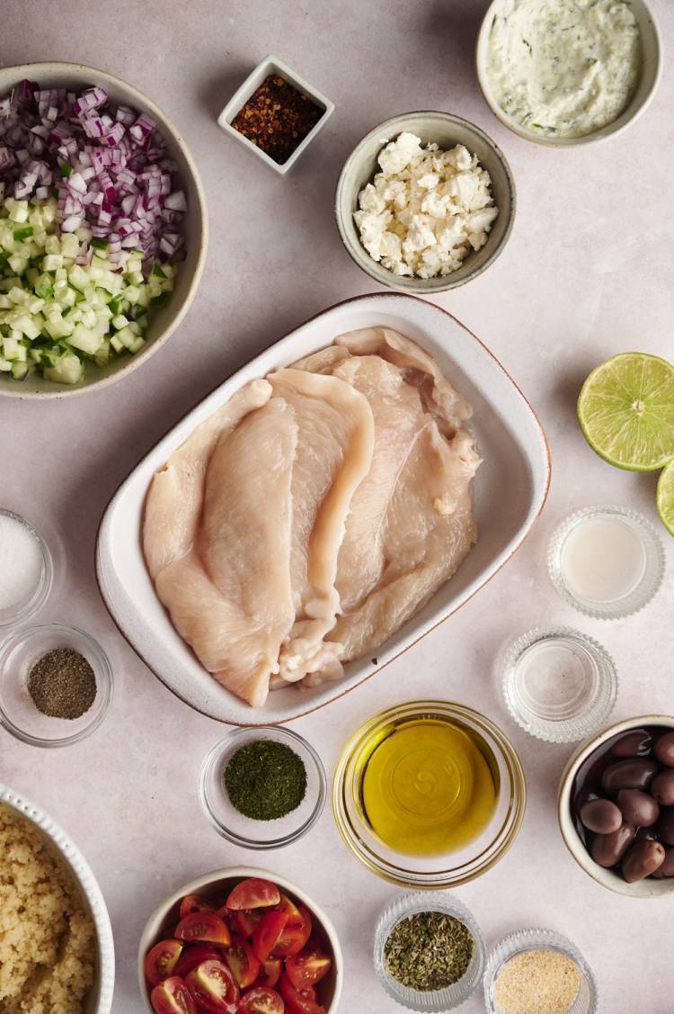 Greek Chicken Bowls (Grilled or Rotisserie Chicken) - Slender Kitchen