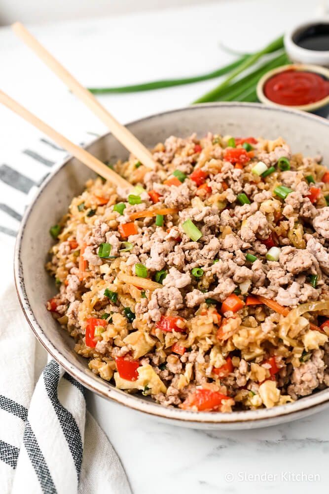 Pork Fried Cauliflower Rice - Slender Kitchen