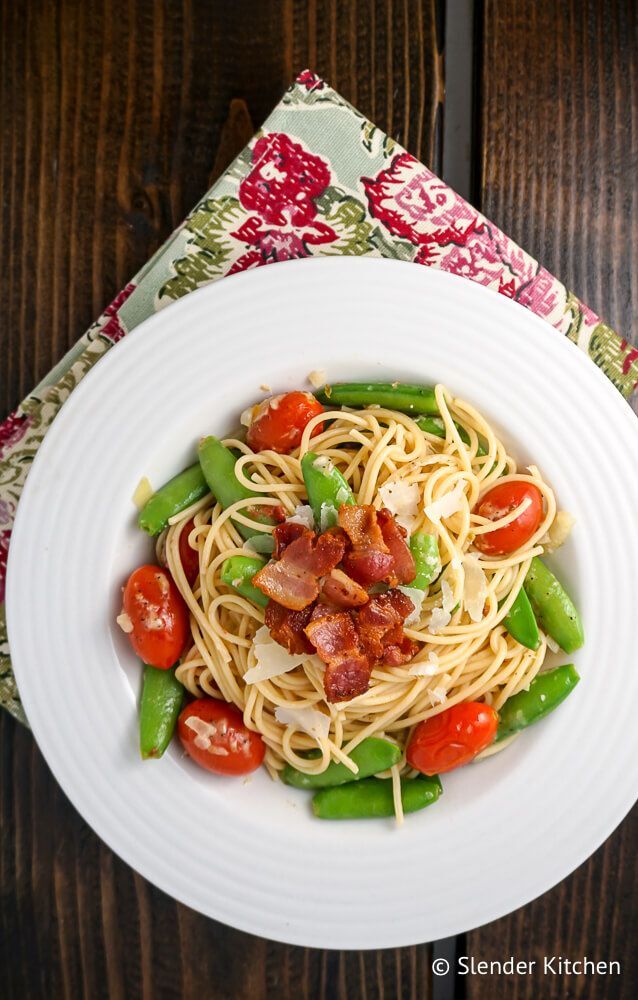Sugar Snap Pea and Bacon Pasta - Slender Kitchen