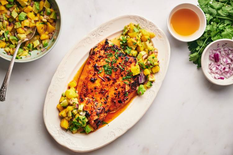 Honey Chipotle Salmon with Mango Salsa - Slender Kitchen